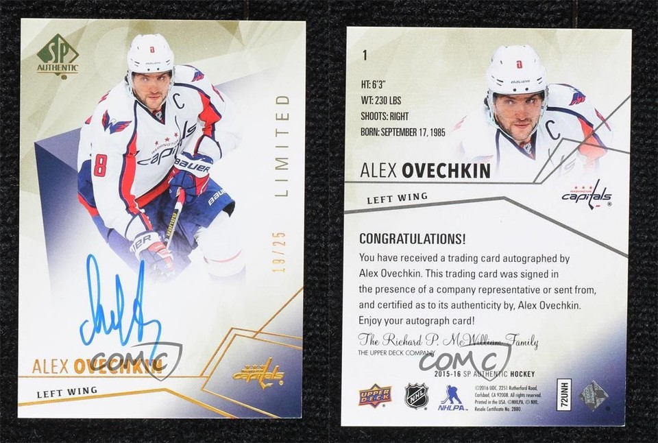 2015-16 SP Authentic Limited 19/25 Alex Ovechkin Alexander #1 Auto 09ar ...