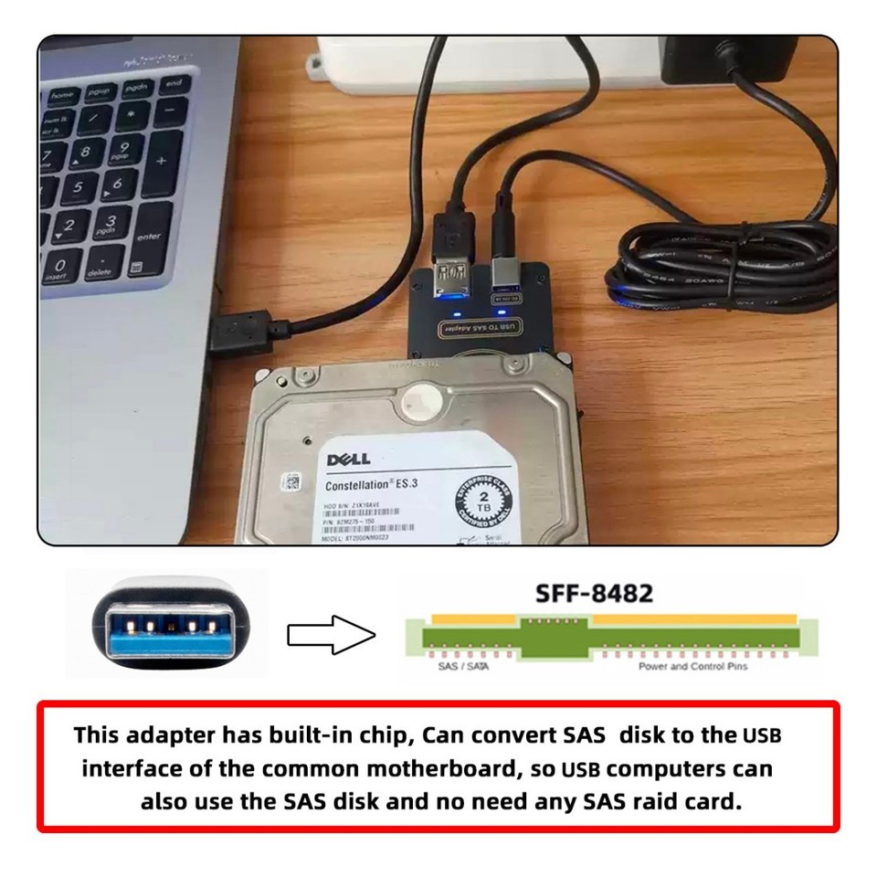 USB 3.0 to SAS Adapter for SFF-8482 SAS Hard Disks to USB 3.0 Converter ...