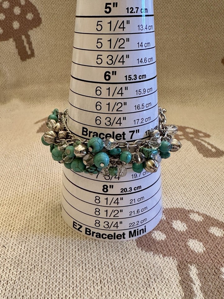 Vintage Faux Turquoise Beaded Charm Cha Cha Bracelet 3 Strand Toggle ...