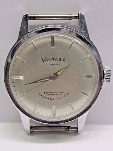Vintage Gents Vantage Wrist Watch, 17 jewels Metal Case/Stainless Steel ...