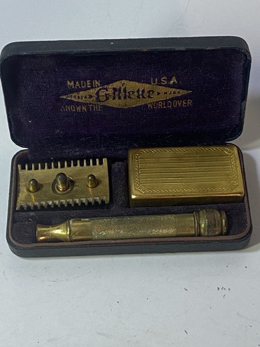 Vintage Gold Tone Gillette Safety Razor & Blade Box In Case (Read) | eBay