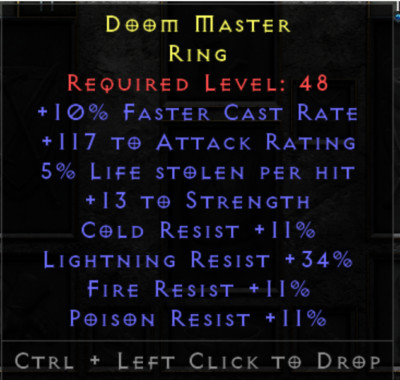 D2r rare ring fcr ring 10fcr 117ar 5ll 13str 11all res 34lr--non ladder ...