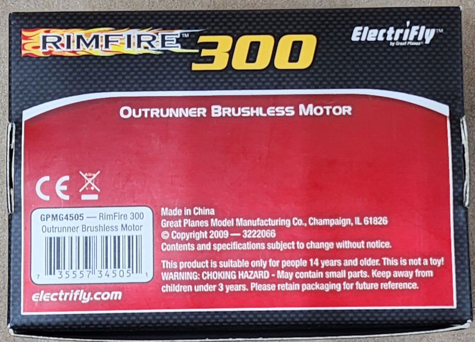 GENUINE ELECTRIFLY RIMFIRE 300 28-22-1380 OUTRUNNER BRUSHLESS RC PLANE ...