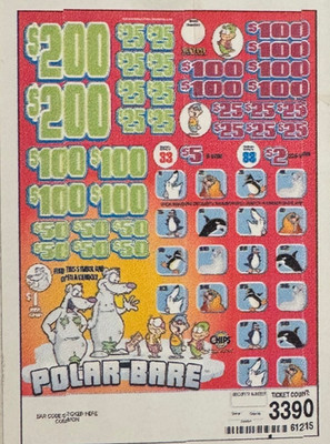Pull Tab Tickets - Chip - Game - Pick Board - Polar Bear - 3,390 ct | eBay