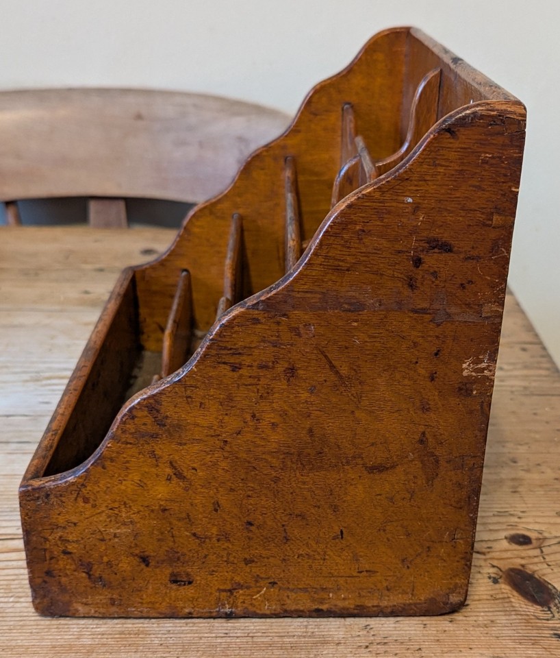 Antique Wooden Oak? Desk Stationery Letter Rack Tidy 9in Max Ht. 7.5in ...