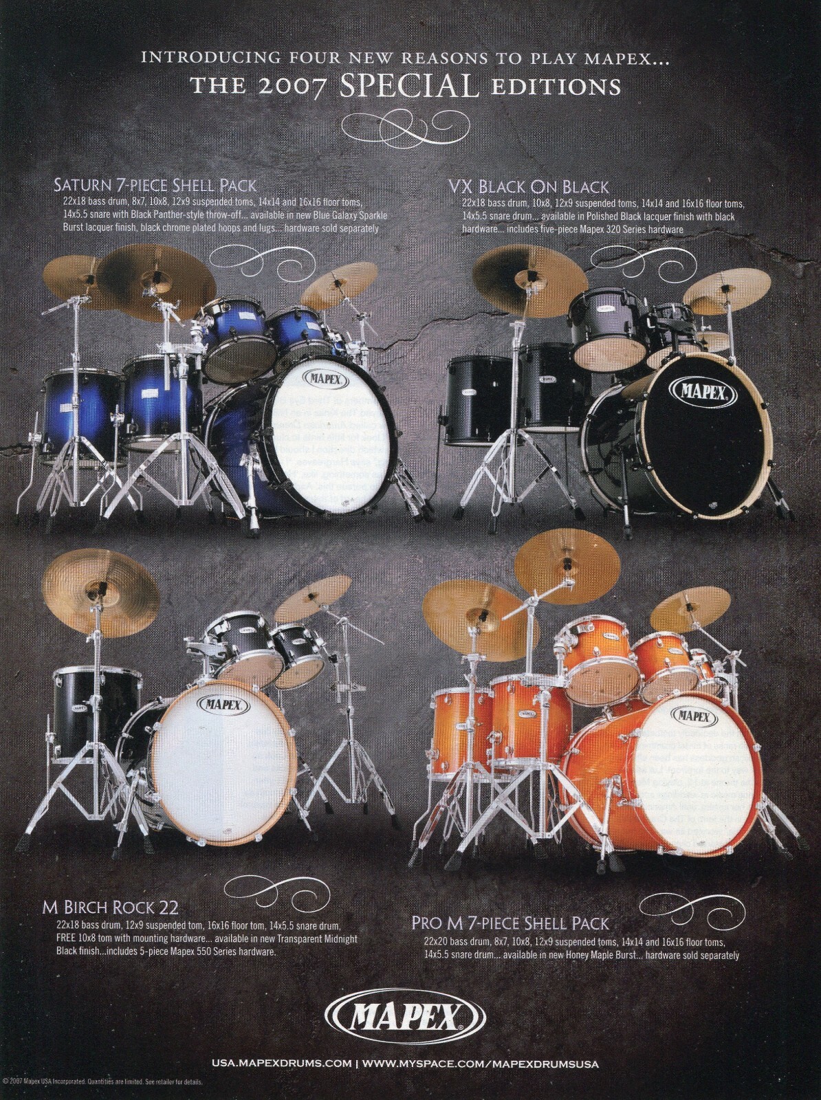 2007 Print Ad of Mapex Drum Kits Saturn, VX, M Birch Rock 22, Pro M | eBay