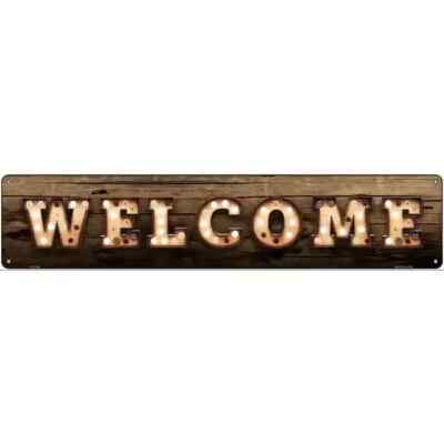 Welcome Bulb Lettering 3"x12" metal street sign plaque Home Door Garage ...