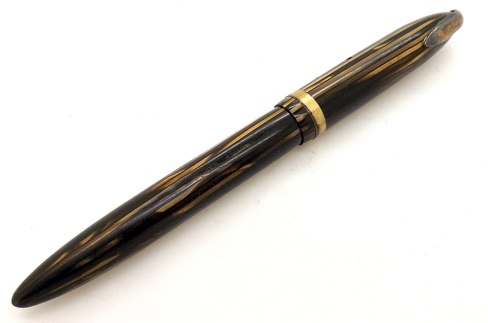 W.A.SHEAFFER CO. LIGHT BROWN STRIPED WHITE DOT FOUNTAIN PEN ~MAKE AN ...