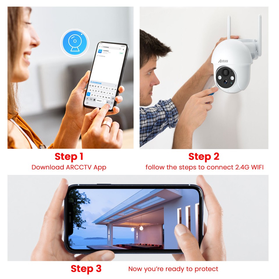 ANRAN Wireless Security Camera System Outdoor WiFi 3MP Solar Battery ...