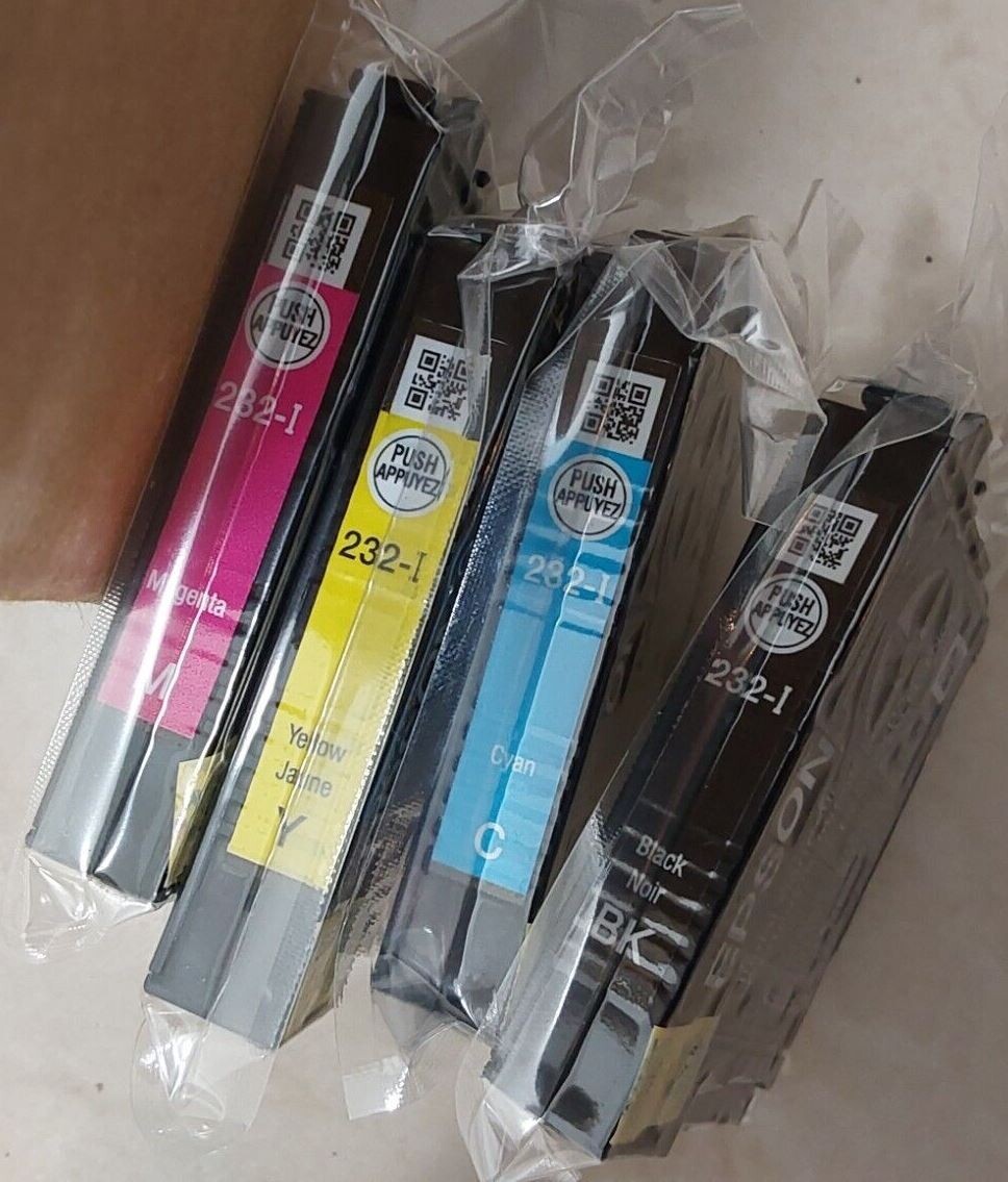 SET of 4 New Genuine SEALED BAG Epson 232-I Inkjet Cartridges No Box ...