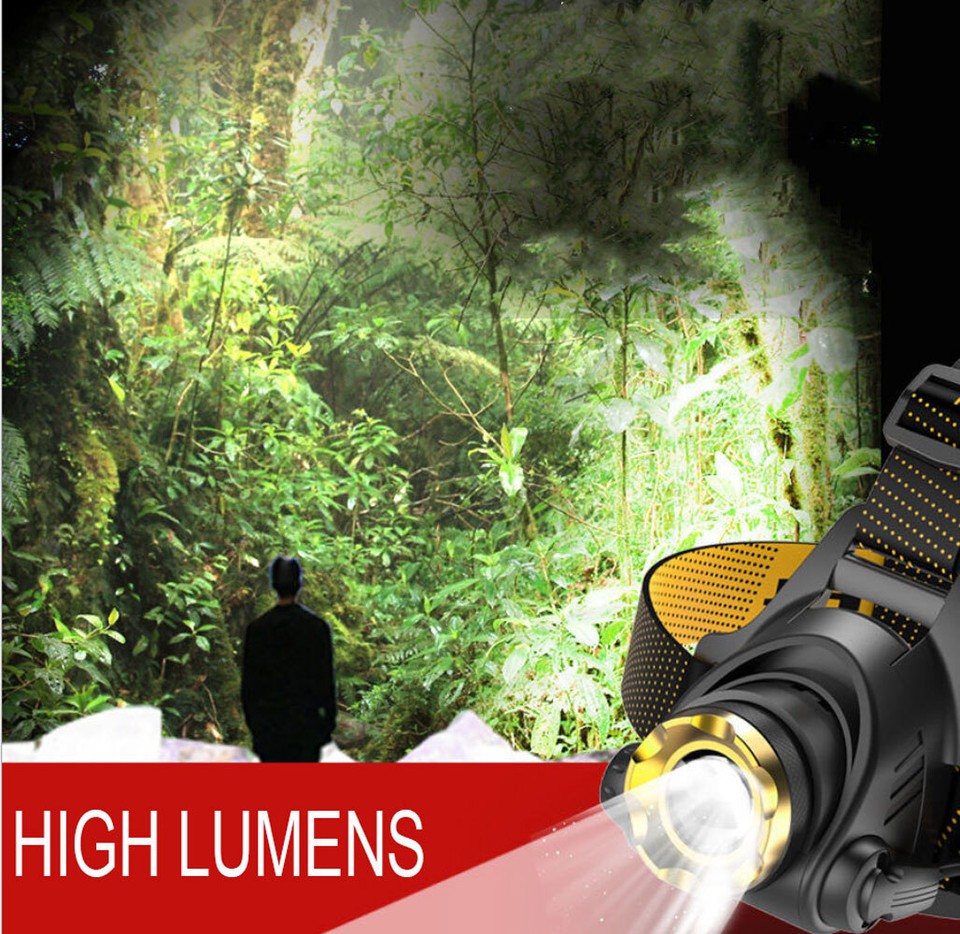 Powerful 12000000LM LED Rechargeable Headlight Zoomable Headlamp Head ...