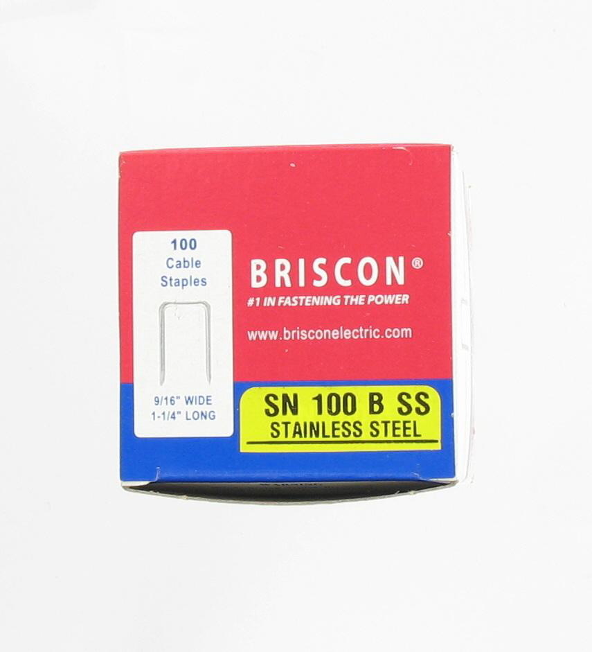 Box 100 Briscon SN-100-B-SS 302 Stainless Steel Cable Staples 9/16"W X1 ...