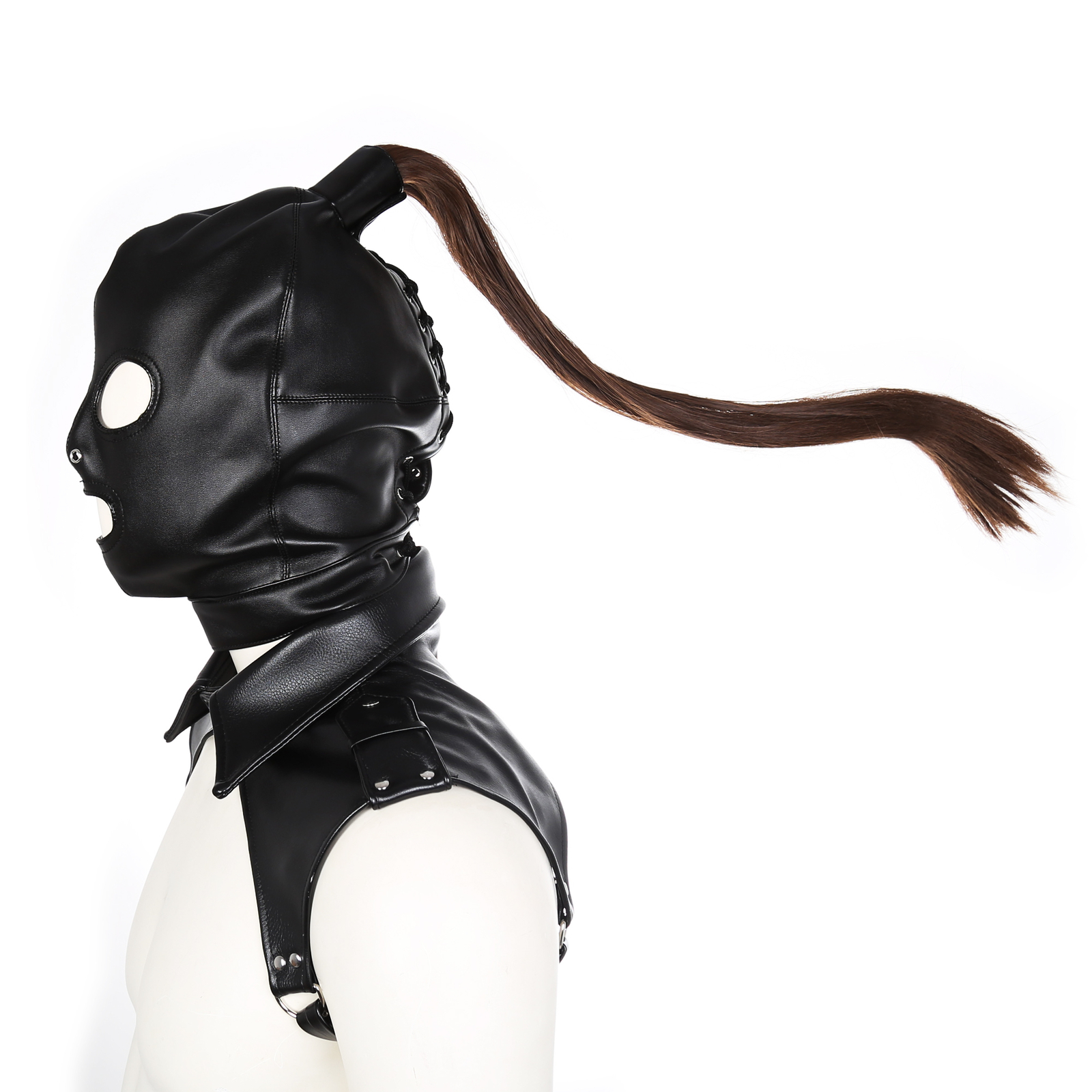 PU Leather Body Harness Panty BDSM Head Bondage Hood Mask with Braid ...