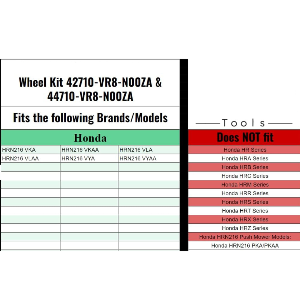 Genuine Honda Wheel Kit for Honda HRN216, 2 42710-VR8-N00ZA & 2 44710 ...