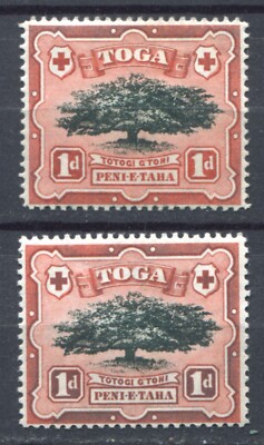 Tonga 1897 • Gb# 39+39a • 1 d. • w.m. normal and sideways • MH OG F-VF ...