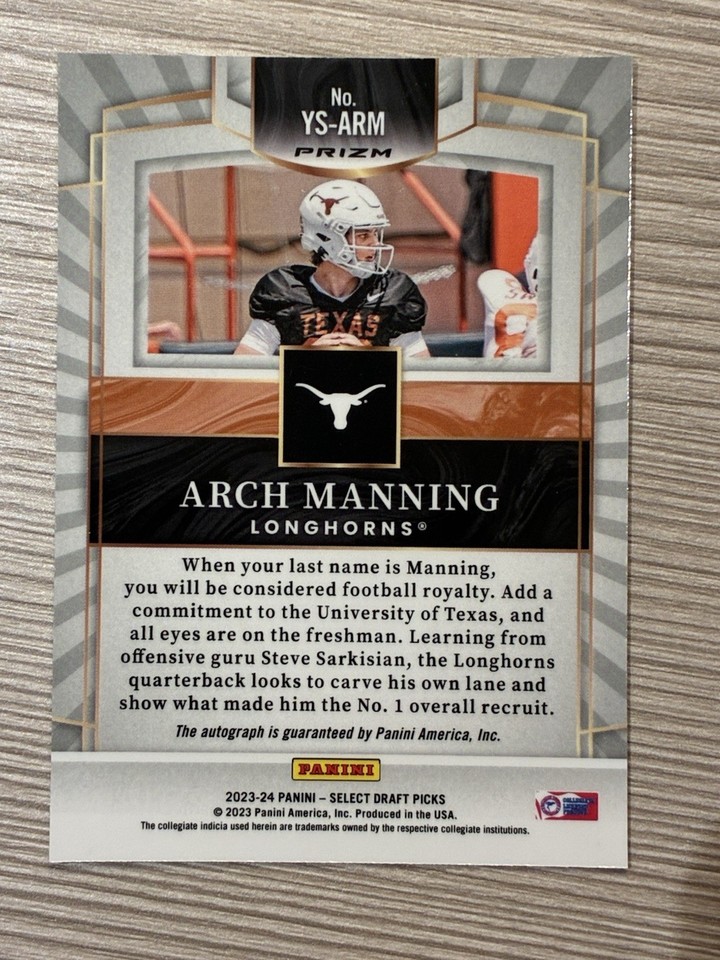 ARCH MANNING 2025 Panini Prizm Draft Rated Rookie Auto Autograph Sp SSP ...