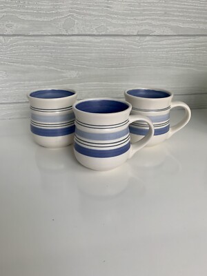 Pfaltzgraff Set of 3 Rio Coffee Mugs Cups Cream W/Blue Stripes | eBay
