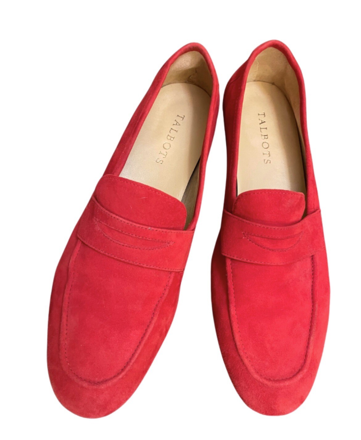 RARE Talbots Red Posh Suede Leather Flats, Loafers Si… - Gem