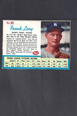 1962 POST #22 FRANK LARY-2--TIGERS--NO CREASES--EX/MT | eBay