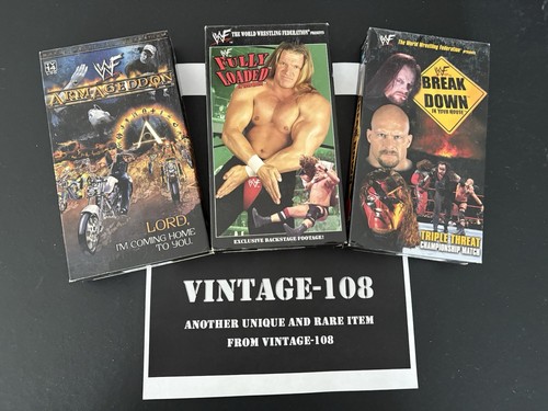 WWE WWF VHS LOT/3 2001 ARMEGEDDON, 1998 Fully Loaded & 1998 Break Down ...