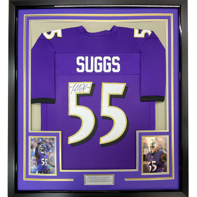Framed Autographed/Signed Terrell Suggs 33x42 Baltimore Purple Jersey ...
