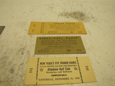 LATE 1930'S-40'S LOT OF 3 DANCE TICKETS CALIFORNIA I UNUSED | eBay