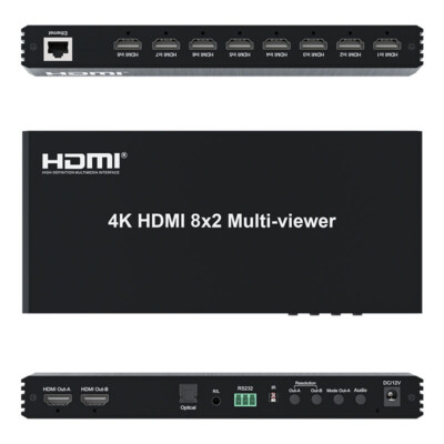 4K 8x2 HDMI Multiviewer 8 Channel Screen Splitter on 1 TV 8x1 Seamless ...