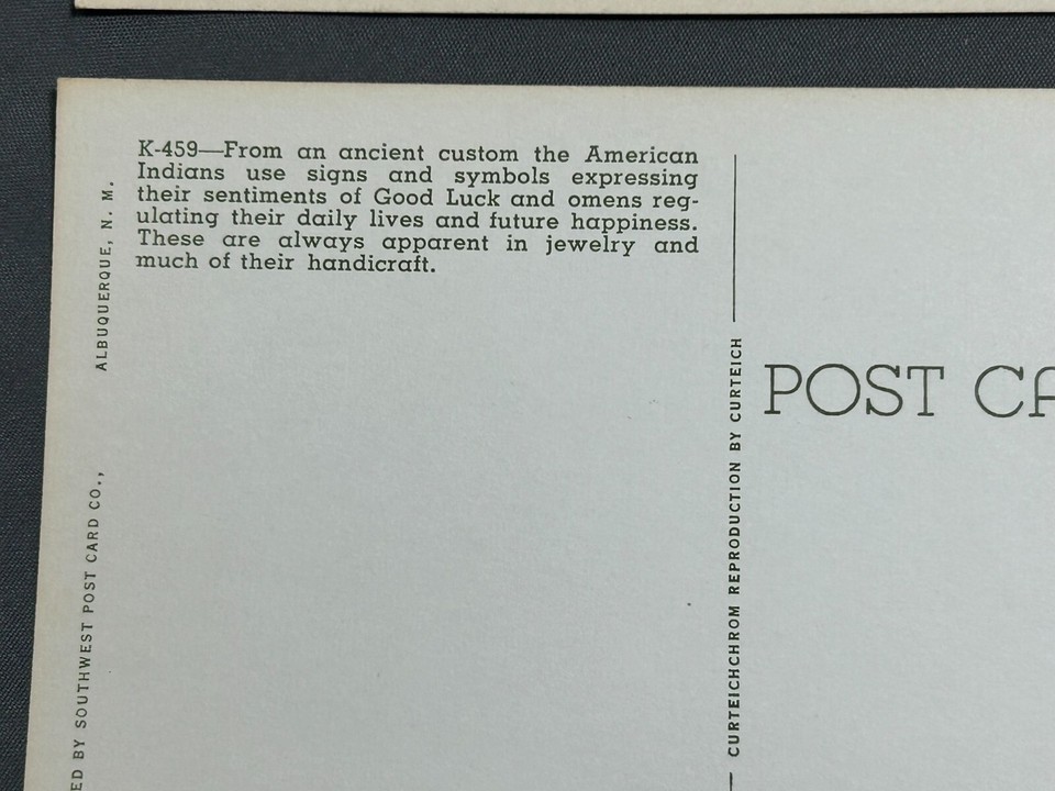 Lot 2 vtg Native American INDIAN SYMBOLS Language POSTCARD Swastika ...