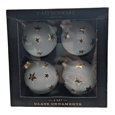 FAO Schwarz Glass Star Ornaments – Set of 4 Gold Christmas Decorations ...