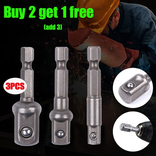 3pc Hex Power Bit Socket Drive Adapter TOOLS 1/4 3/8 1/2" Driver Drill ...