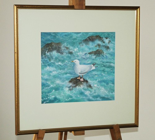 EDWARD VINE (b.1943) Acrylic Painting Lesser Black Backed Gull, West ...