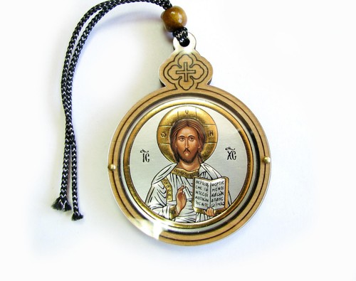Wood Orthodox Icon on Cord for Car Room ICXC Jesus Christ Pantocrator ...