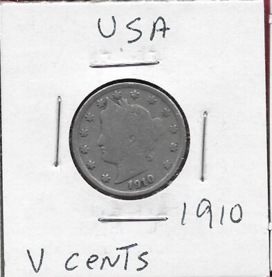 USA V CENTS 1910 WITH CENTS,LIBERTY HEAD LEFT,WITHIN CIRCLE OF STARS ...