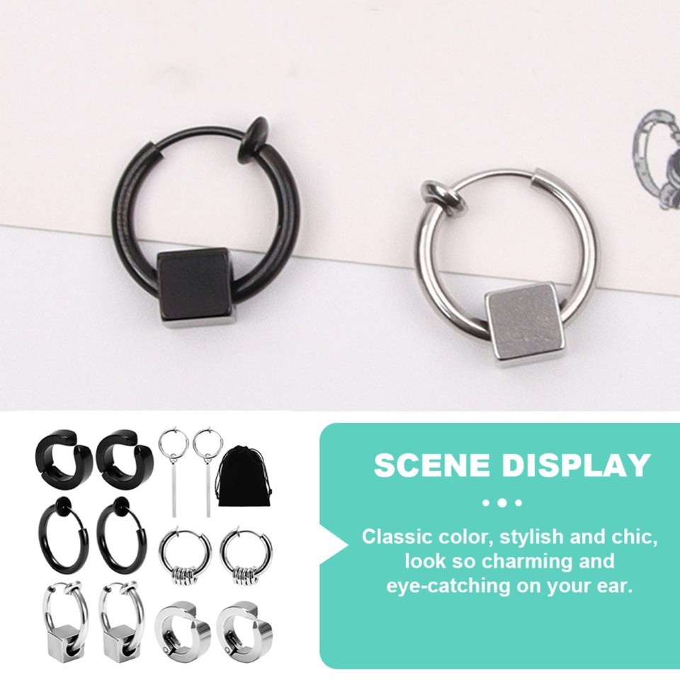 12 Pairs Men Ear Clip Stainless Steel Ear Bone Clip Non Piercing ...