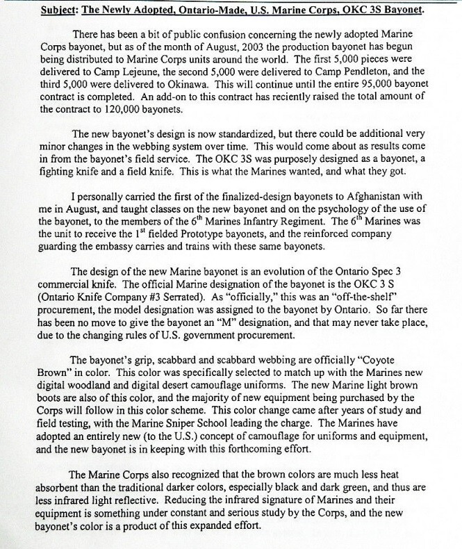 OKC3S OKC-3S Knife + Scabbard Sheath Genuine Ontario Knife Co USMC ...