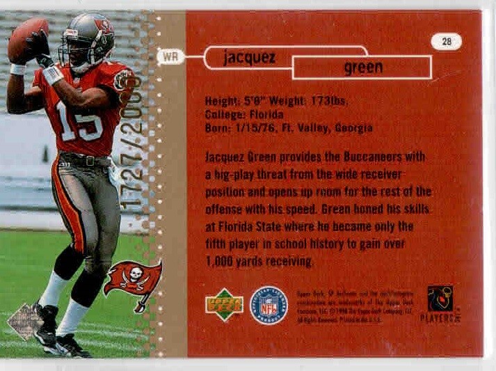 1998 SP AUTHENTIC #28 - JACQUEZ GREEN RC #ED 1727/2000 | eBay