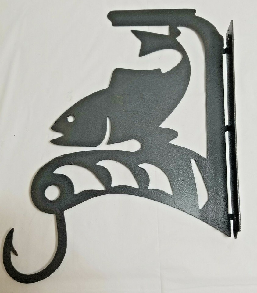 Metal Hanging Fish Hook Outdoor Decor 10" Tall | eBay