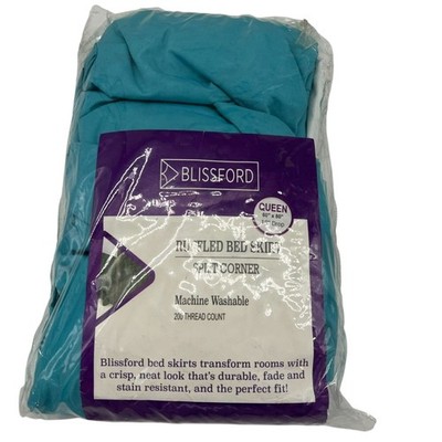 Blissford Ruffled Drop Bed Skirt Split Corner Queen 60"x80" Aqua ...