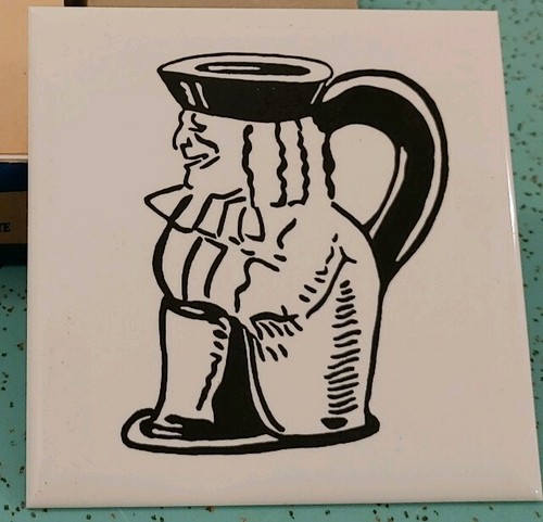 12 Vintage NOS Tri-bond Toby Jug Black White Plastic Wall Tile A2 | eBay