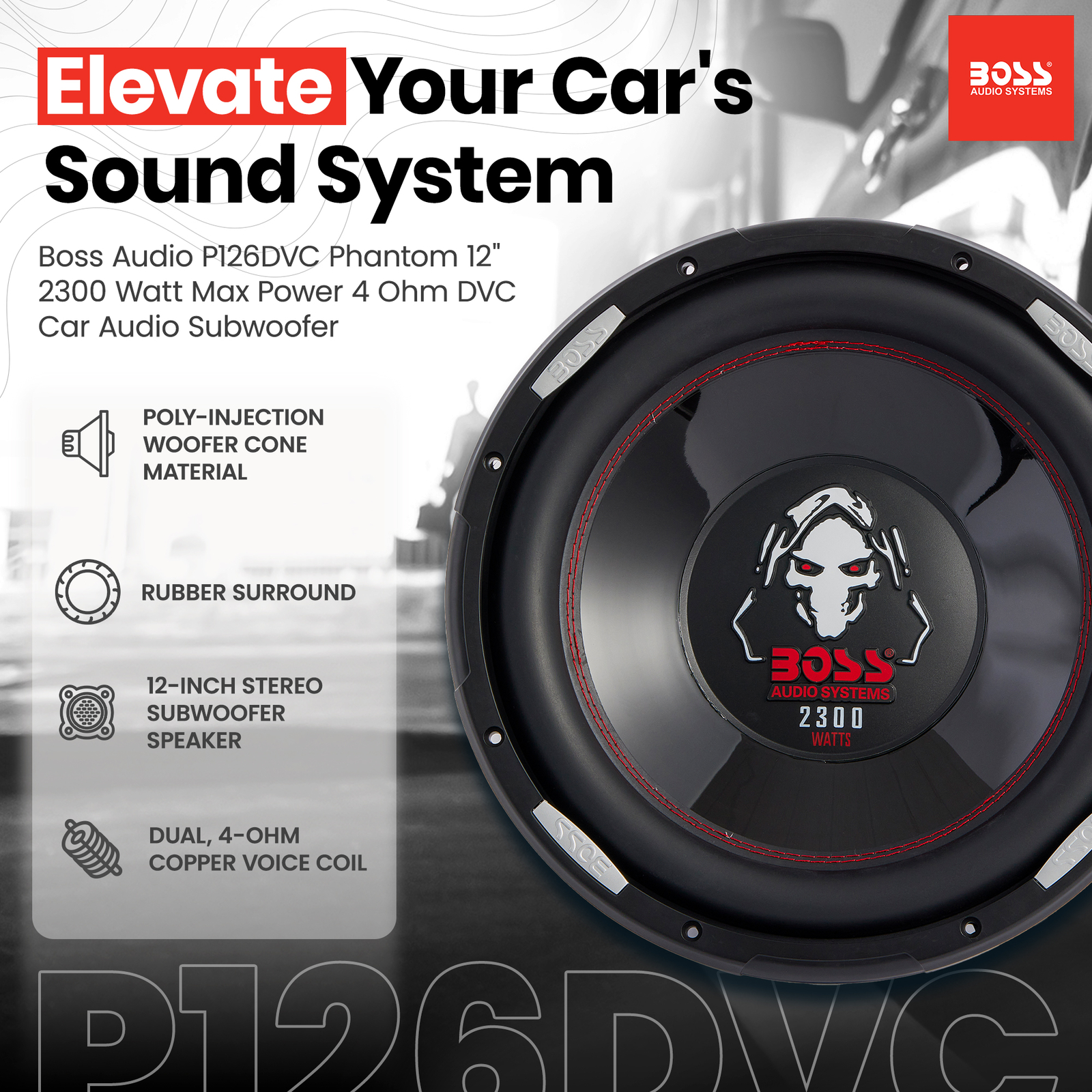 Boss Audio P126DVC Phantom 12" 2300 Watt Max Power 4 Ohm DVC Car Audio ...
