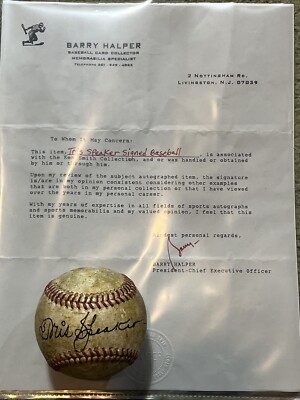 Tris Speaker Single Signed 1940's Official League Baseball Barry Halper ...