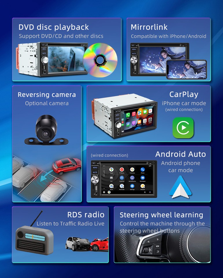 2DIN 6.2in Car Stereo DVD CD Radio Bluetooth For Apple Carplay Android Auto FM | eBay