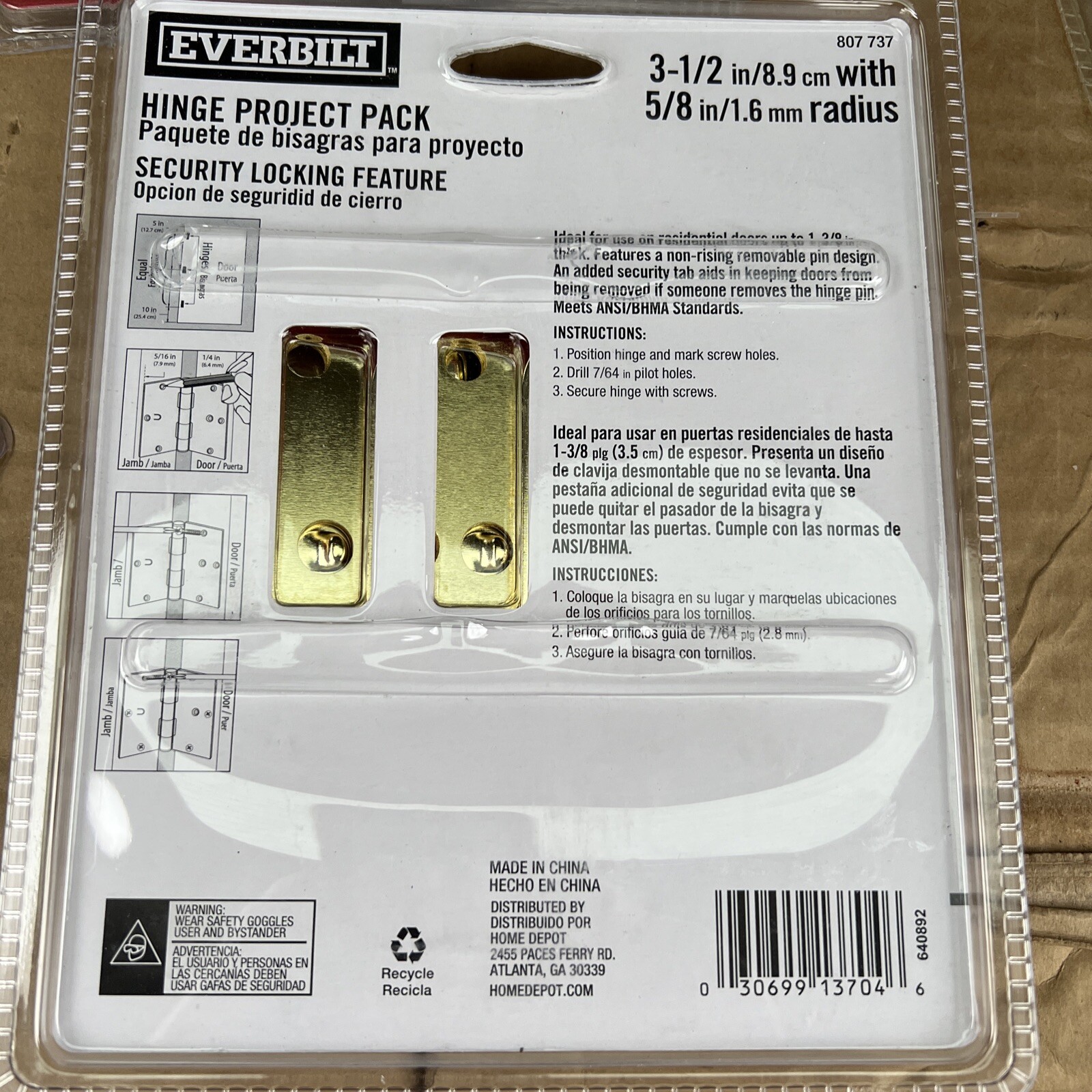 EVERBILT DOOR HINGES (3) 3 1/2", 5/8" RADIUS BRIGHT BRASS | eBay