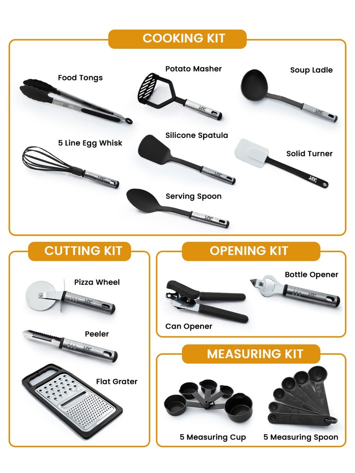 23 Piece Stainless Steel Kitchen Utensil Set Heat Resistance Cooking ...