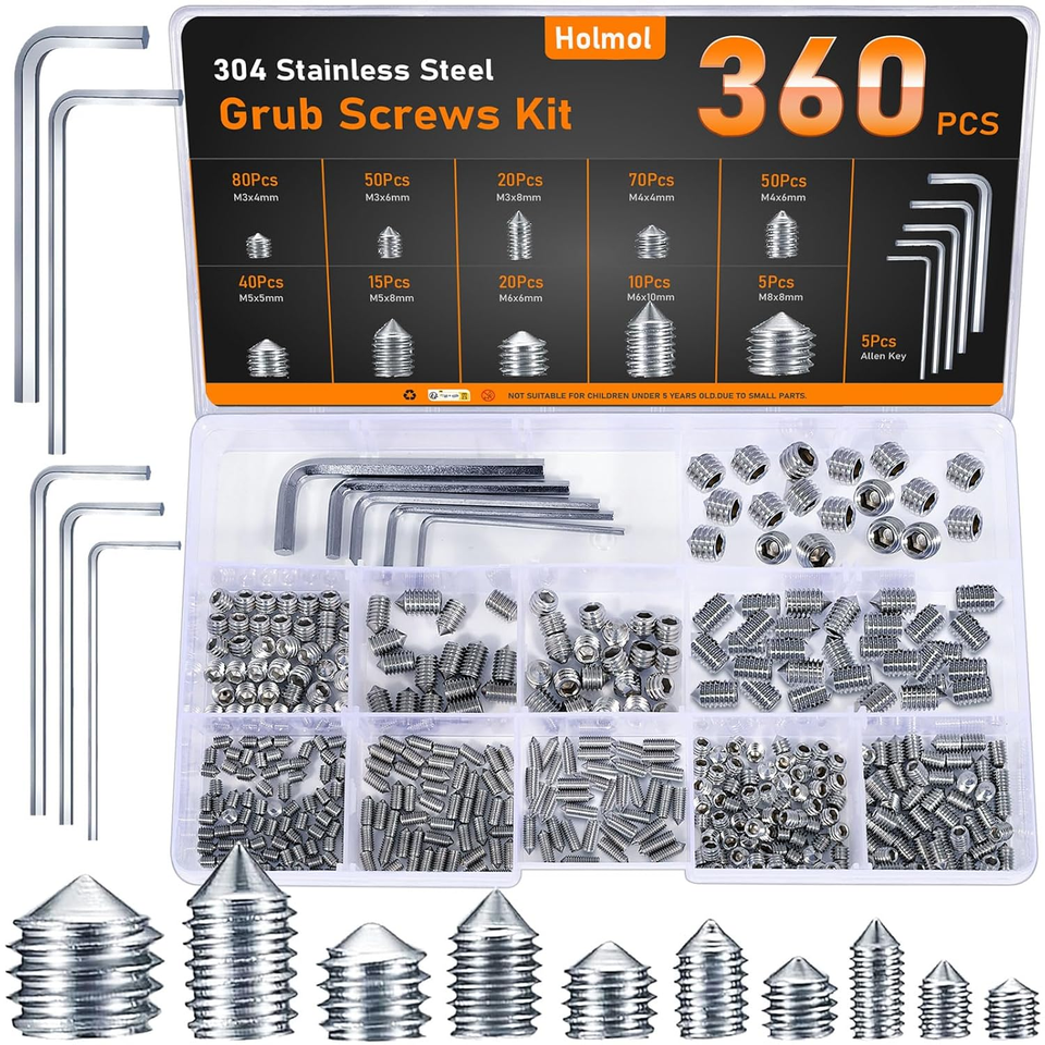 360PCS Grub Screws Assorted Set for Door Handles with M3/M4/M5/M6/M8 ...
