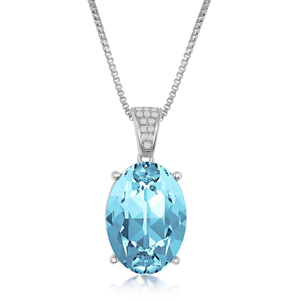 CZ Bale and 14x10mm Oval - Aqua Austrian Element Necklace | eBay
