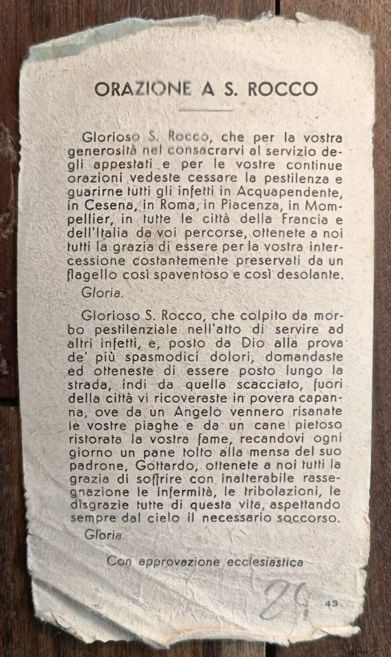 San Rocco-Santino Holy Card - 8163/24 | eBay