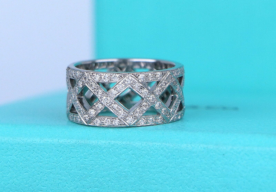 $9,800 Tiffany & Co Platinum Eternity Pave Diamond 8.5mm Braided X Band ...