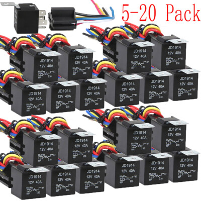 Lots 12V 30/40 Amp 5-Pin SPDT Automotive Relay with Wires & Harness ...