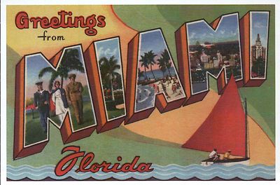 Greetings from Miami Florida, Boat, Beach etc. --- Modern Large Letter ...